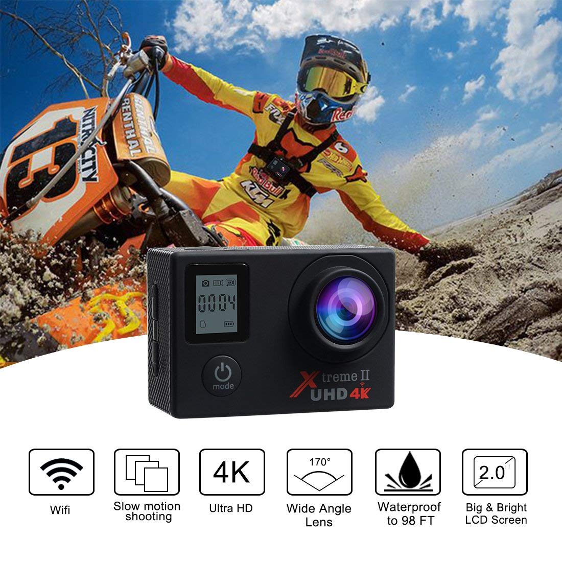Campark ACT76 Action Camera 4K Ultra HD WiFi Waterproof WI-FI Remote ...