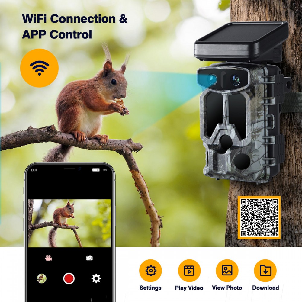 Campark TC07 4K 60MP WiFi Solar Power Dual Lens Wildlife Camera Trail ...